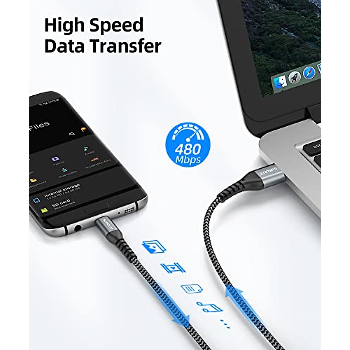 SUNGUY Micro USB Cable 1FT[3Pack] Short Braided USB 2.0 Micro Fast Charging and Data Sync Cord for Samsung Galaxy S7 Edge S6,Moto G5 G5S Plus,Sony Xperia Z3 Z5