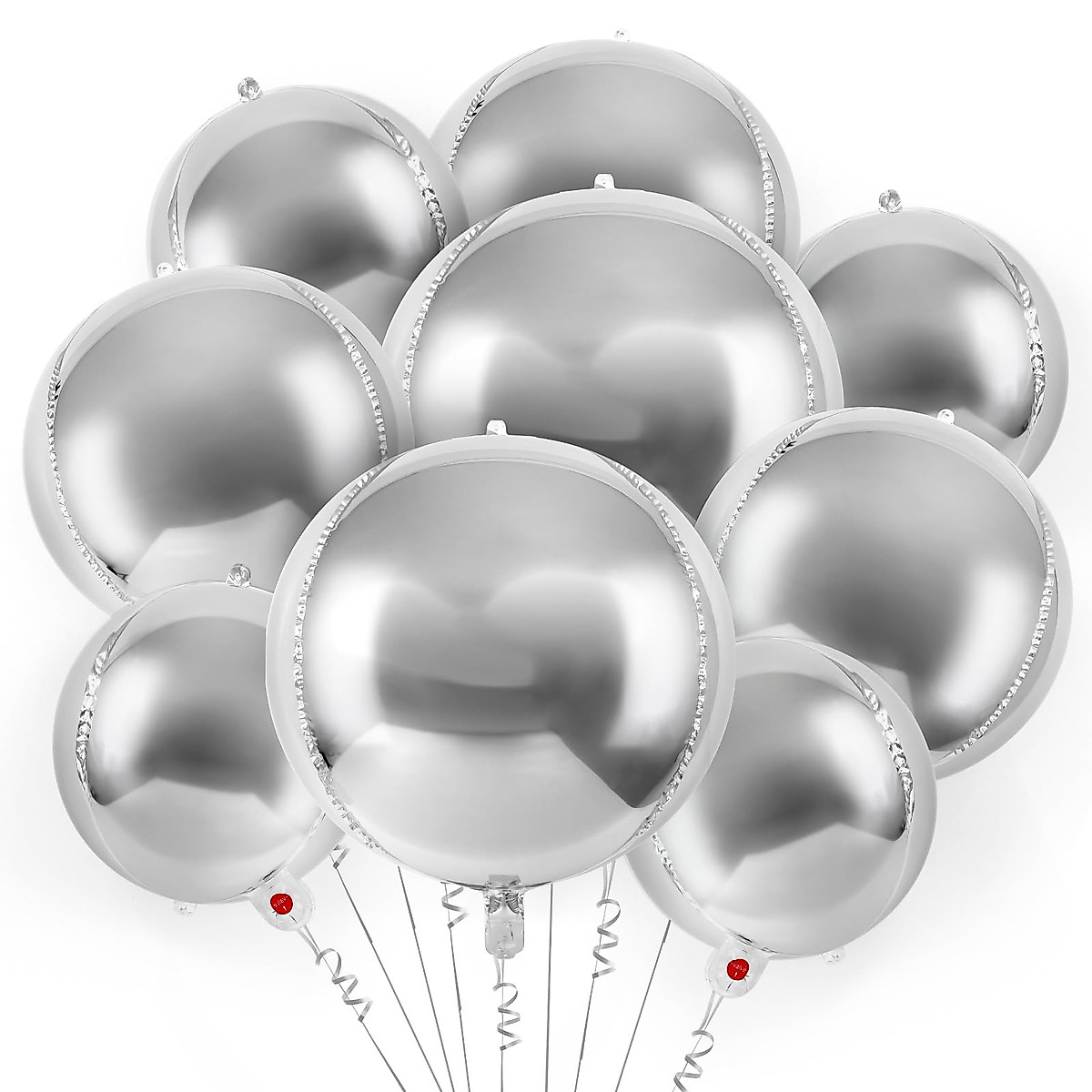 18 Pcs Silver Foil Balloons, Round 360 Degree Balloons, Unique Finish Balloons for Birthday Graduation Wedding Bachelorette Party Decorations, 5 Pcs 22 Inches, 5 Pcs 15 Inches, 8 Pcs 10 Inches