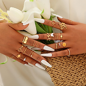 ÌF ME 24 Pcs Gold Vintage Knuckle Rings Set for Women, Boho Dainty Stackable Midi Finger Rings, Snake Butterfly Signet Fashion Ring Pack Jewelry Gifts. (24-pcs gold)