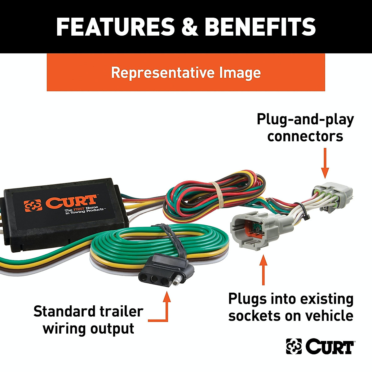 CURT 56074 Vehicle-Side Custom 4-Pin Trailer Wiring Harness, Fits Select Infiniti FX35, FX37, FX50, QX70 , Black