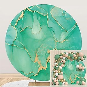 AWERT Polyester Diameter 6.5ft Round Marble Backdrop Green Marble Gold Texture Abstractism Photography Background Birthday Party Wedding Bridal Shower Photo Booth Decoration Props