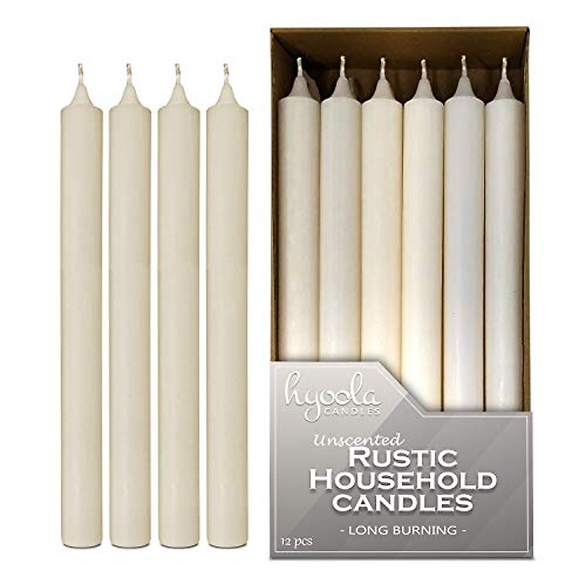 Hyoola 10 Inch Dinner Candles - 12 Pack - Wool White Tall Candles - Unscented Rustic Candles - Long Burning Candle Sticks