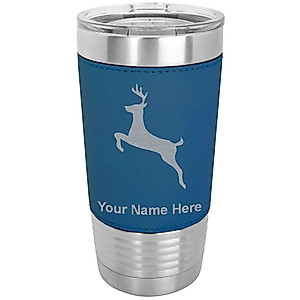 LaserGram 20oz Vacuum Insulated Tumbler Mug, Deer, Personalized Engraving Included (Faux Leather, Blue)