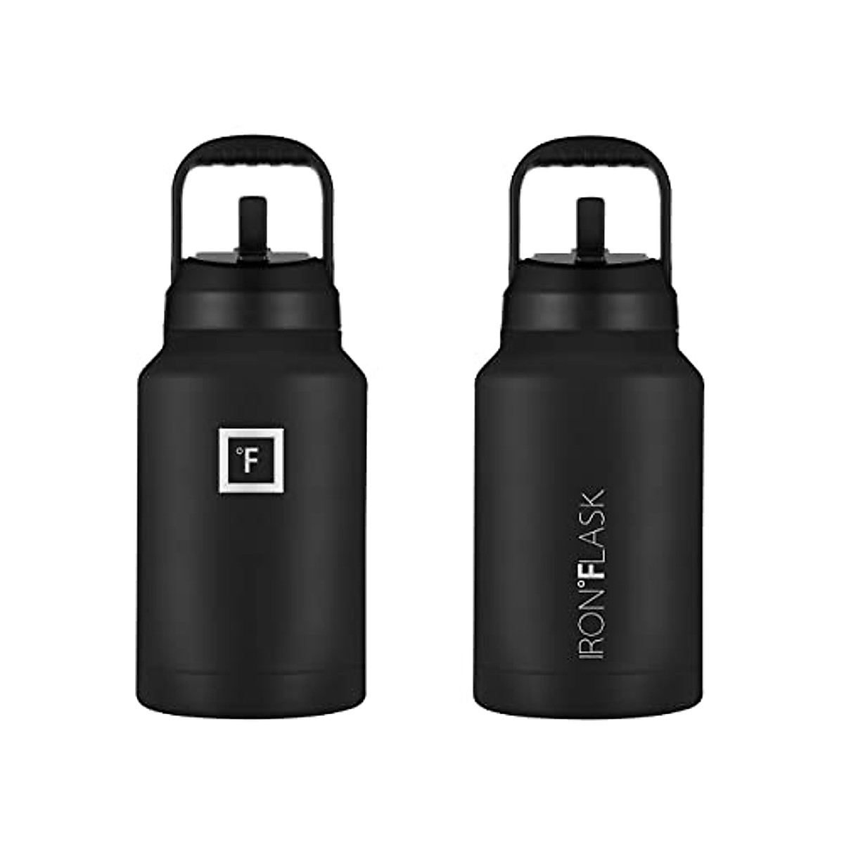 IRON °FLASK Sports Water Bottle - 128 Oz/One Gallon, 2 Lids, Straw and Spout, Leak Proof, Vacuum Insulated Stainless Steel, Hot Cold, Double Walled, Simple Thermo Mug, Metal Canteen Jug Growler
