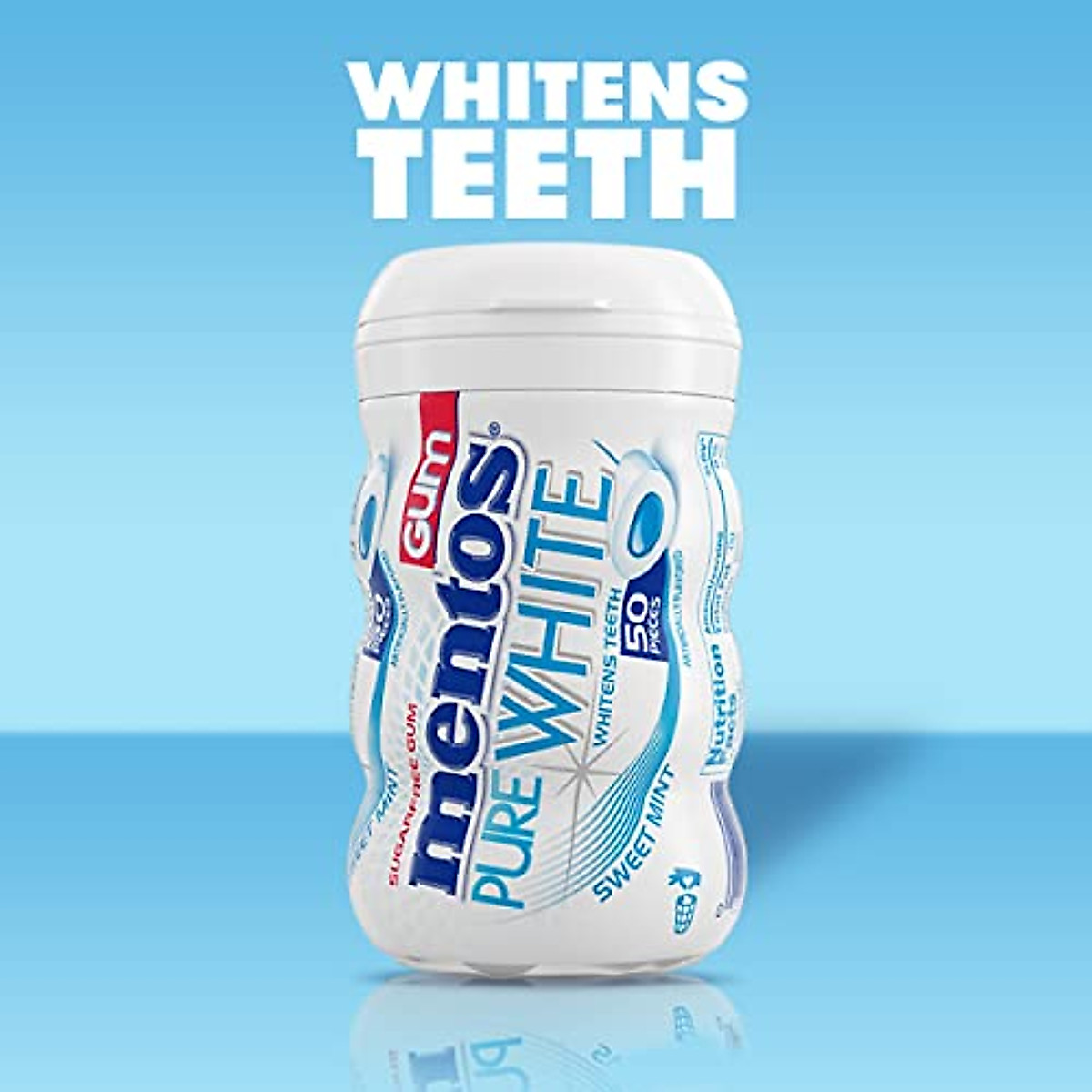 Mentos Pure White Sugar-Free Chewing Gum With Xylitol, Sweet Mint, Bulk, 50Piece Bottle (Pack Of 6)