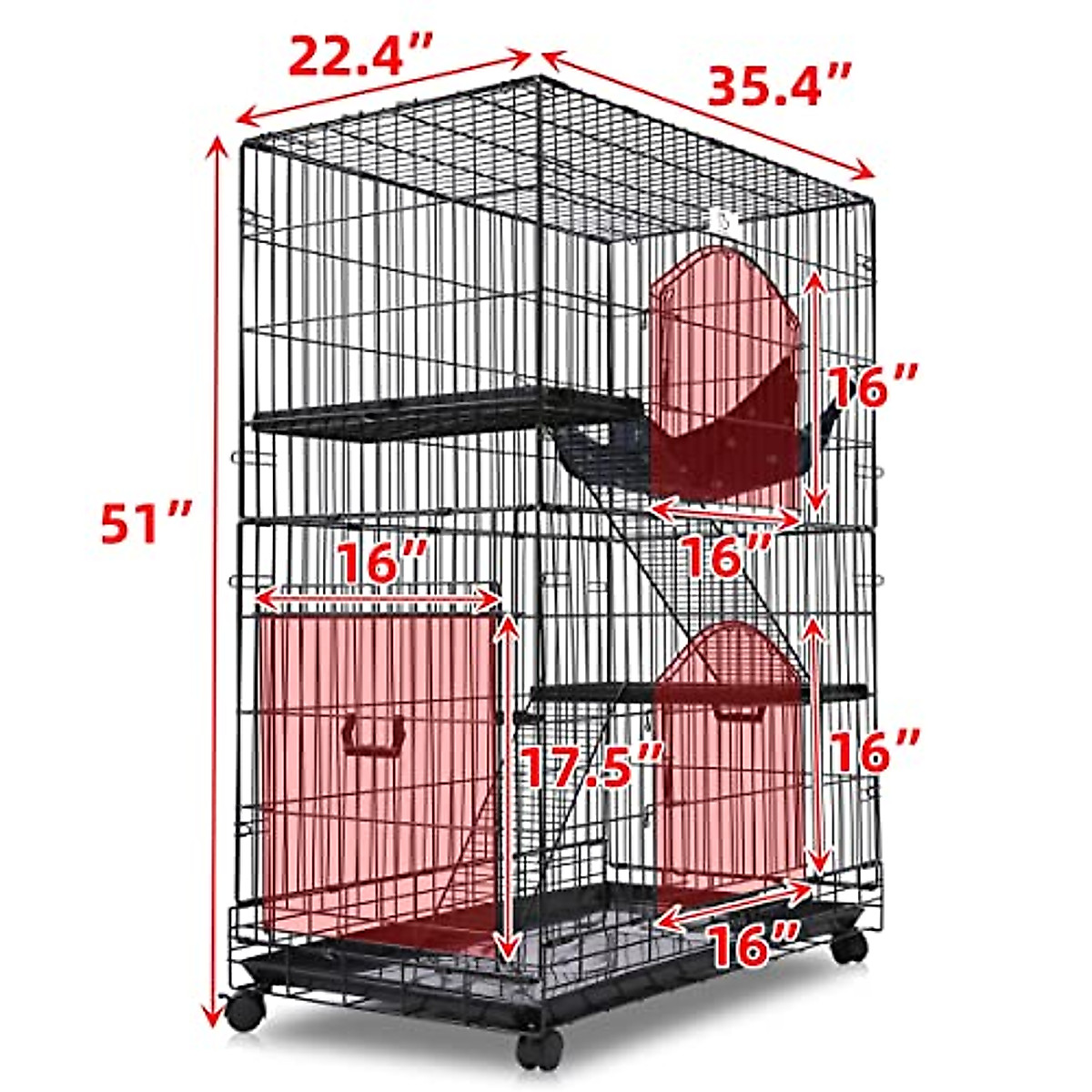Homey PET INC Folding Wire Cat Ferret Collapsible Foldable Lockable Habitat Crate with Casters,Tray and Hammock, 36", Black