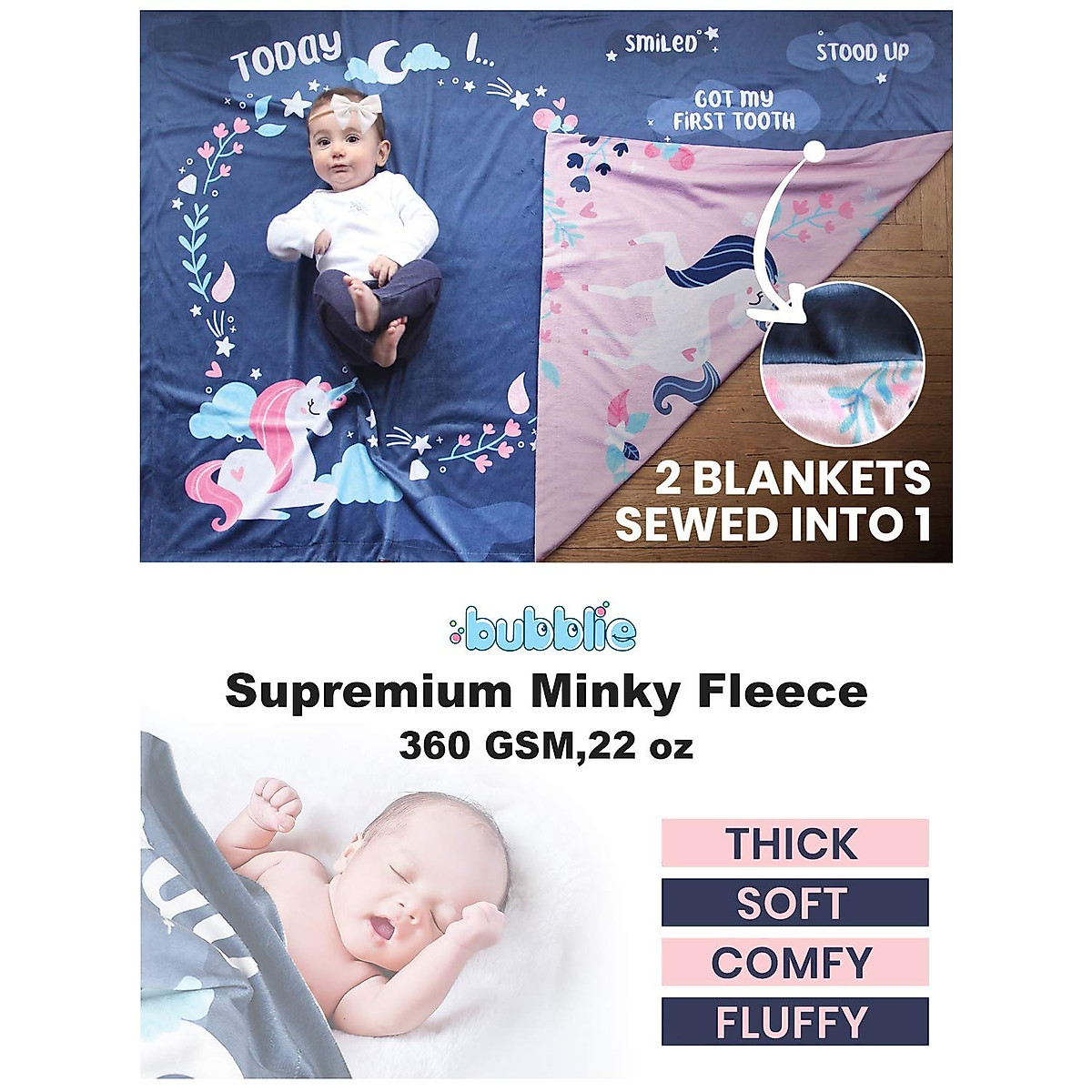 Baby Monthly Milestone Blanket Girl | Markers and Headband Included | Gift-Ready Box | Premium Ultra Soft Warm Minky Fleece | Large 40X60 Thick Newborn Photography Props Backdrop |Shower Gifts-Idea