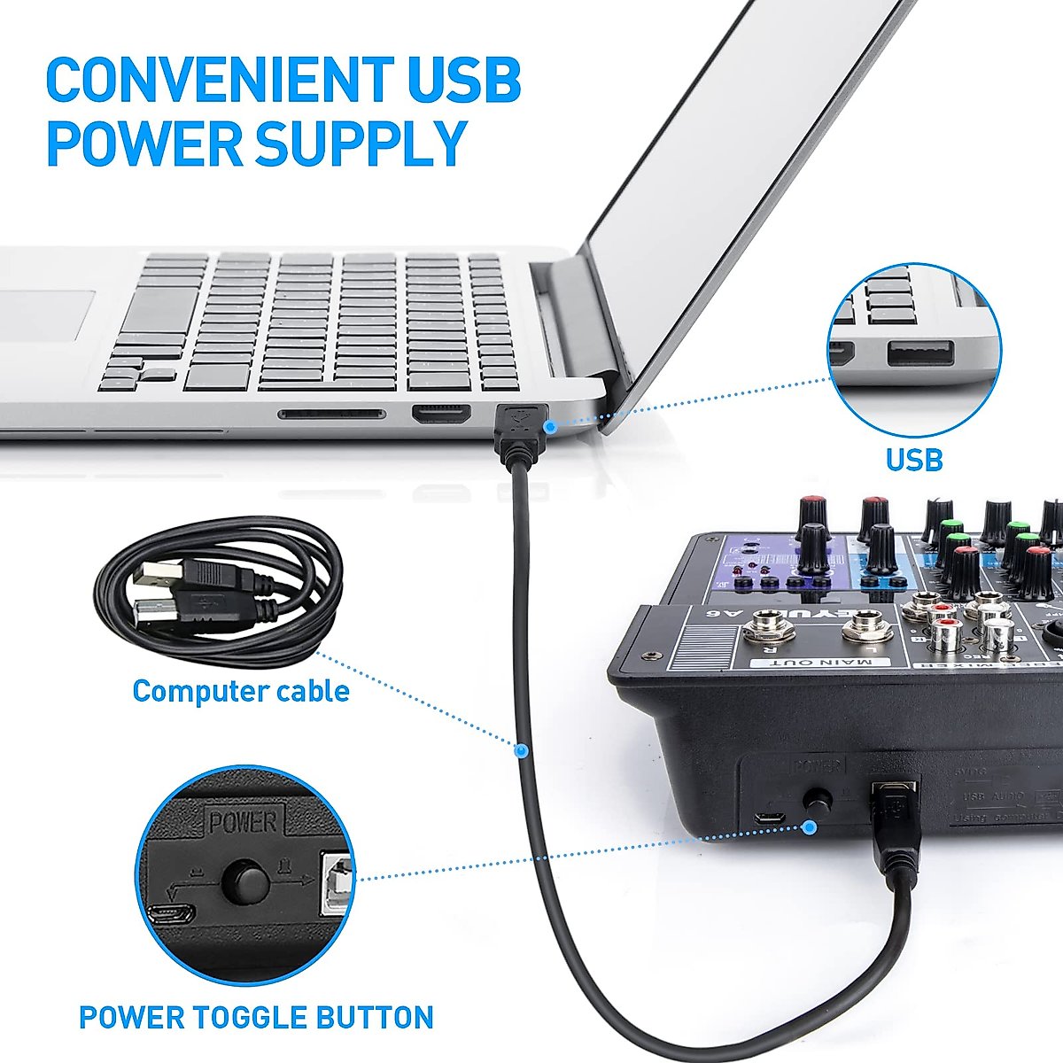 6 Channel Audio Mixer - Portable Digital Line Mixer Console Build-in 24 DSP Effects BT Function 48V Phantom Power for Karaoke Streaming by YOUSHARES