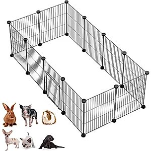 LANGXUN DIY Small Animal Pet Playpen with Door, Rabbit, Guinea Pig Cages, Puppy, Kitten Playpen | Indoor & Outdoor Portable Metal Wire Yard Fence, 12pcs Pet Panels