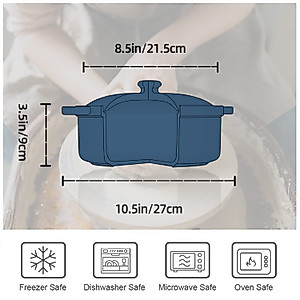 FUN ELEMENTS Lace Emboss Casserole Dish with Lid, 2 Quart Oven to Table Ceramic Round Serving Dish with Handles for Dinner and Party(Grayish Blue)