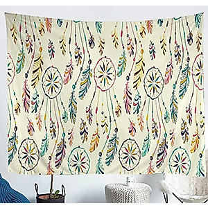 Erosebridal Feather Fabric by The Yard, Dream Catcher Upholstery Fabric, Boho Style Decorative Fabric for Upholstery and Home Accents, DIY Art Hand Drawnupholstery Fabric for Chairs, 3 Yards