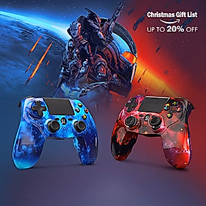 Kujian Wireless Controller for PS4, Blue Galaxy Style High Performance Remote Controller for PlayStation 4/Pro/Slim/PC with Double Vibration, Audio Function, USB Cable