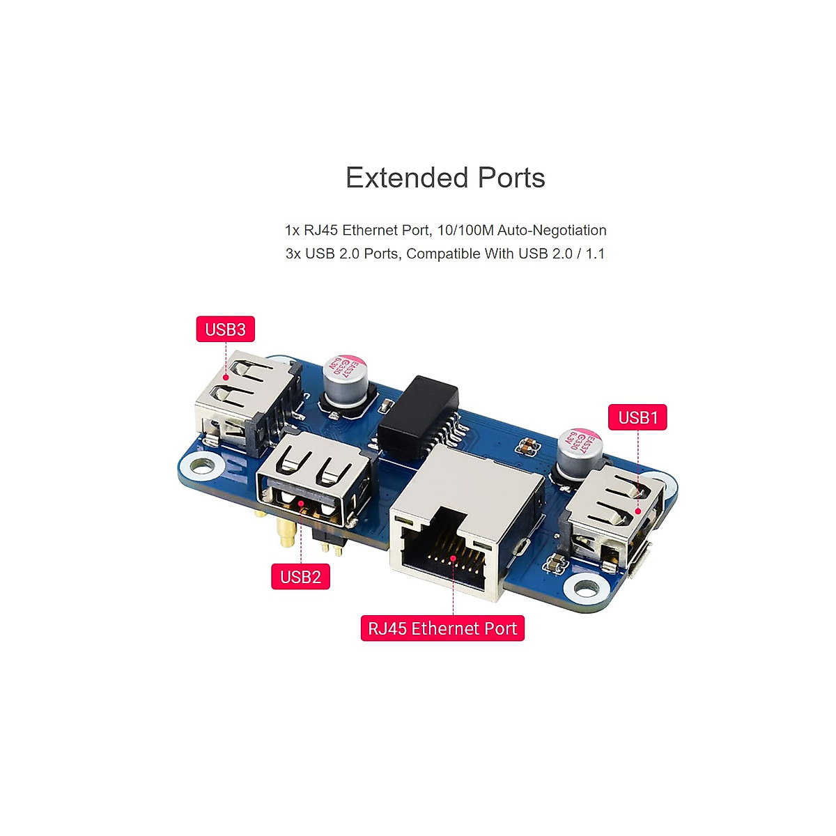 waveshare Ethernet/USB HUB HAT B with Box ABS Case for Raspberry Pi Zero/Zero W/2 W/Zero WH/2 WH,PC,with 1 RJ45 10/100M Ethernet Port, 3 USB Ports Compatible with USB2.0/1.1