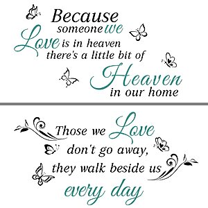 Quotes Saying Wall Decals Because Someone We Love is in Heaven Decal Peel and Stick Lettering Words Wall Stickers Memory Wall Decals Vinyl Inspirational Religious Wall Decal For Home Family Room Decor