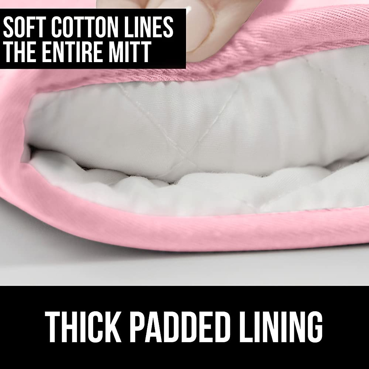 GORILLA GRIP BPA-Free Soft Silicone Oven Mitts, Heat and Slip Resistant Thick Cotton Lined Cooking Mitt Set, Long Flexible Potholders Protect Hands, Kitchen Essential Waterproof Gloves, 12.5" Pink