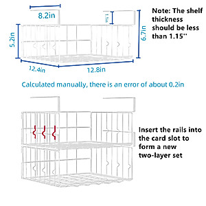 Couwilson 𝐔𝐧𝐝𝐞𝐫 𝐒𝐡𝐞𝐥𝐟 𝐁𝐚𝐬𝐤𝐞𝐭 Storage 2Pack - 12.6in Metal Under Cabinet Shelf, Hanging Wire Basket Shelves, Undershelf Storage Basket for Kitchen Pantry Bookshelf