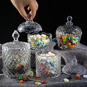 INFTYLE Glass Candy Dish with Lid Set of 4 Crystal Glass Candy Jar Jewelry Box Dappen Dish Cookie Jar for decorative storage gift idea