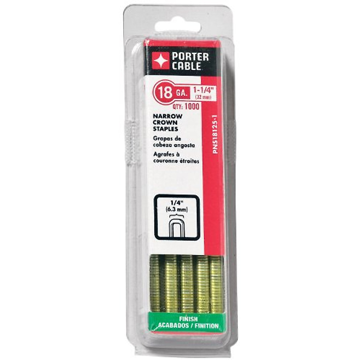 PORTER-CABLE PNS18125-1 1-1/4-Inch, 18 Gauge Narrow Crown (1/4-Inch) Staple (1000-Pack)