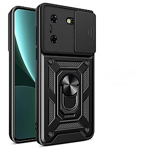 Kukoufey Compatible with Tecno Pova 5 Bracket Shell,with Slide Camera Lens Cover Compatible with Tecno Pova 5 Free Fire LH7n Case Black
