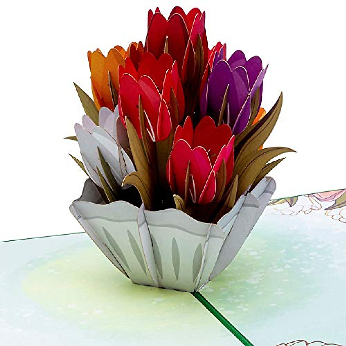 Paper Love 3D Pop Up Card, Tulips, Handmade 3D Popup Greeting Cards, For Thinking of You, Thank You, Sympathy, Wedding, Anniversary, Get Well, Just Because, Mother's Day, Valentine's Day, All Occasion, 5" x 7"