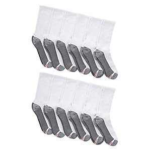Hanes Men's Max Cushioned Crew Socks, Moisture-Wicking with Odor Control, Multi-Pack, White/Grey Foot Bottom-12, 6-12