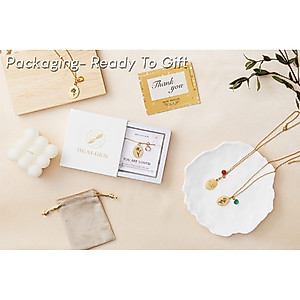 Birth Flower Necklaces for Women Trendy, 18K Gold Plated Dainty Birthstone Pendant Necklace Handmade Oval Coin Birthday Gifts for Women Girls Teens Birth Month Flower Jewelry