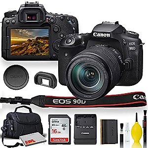Canon EOS 90D DSLR Camera with 18-135mm Lens with Padded Case, Memory Card, and More - Starter Bundle Set -(International Model) (Renewed)