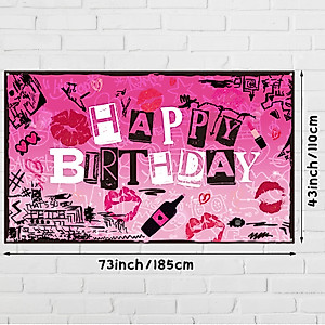 Hot Pink Lips Happy Birthday Backdrop Early 2000s Party Decorations Pink Girl Teen Girls Theme Party Supplies Banner Photography Background for Girls 2000s Birthday Party Decorations