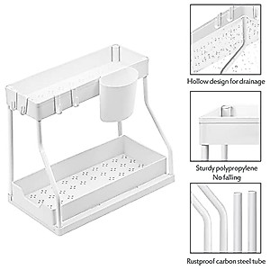 Puricon 2 Pack Under Sink Organizer, 2-Tier L-Shape Sliding Under Sink Organizers and Storage, Under Counter Storage Organizer Pull Out Under Sink Storage for Kitchen Bathroom -White