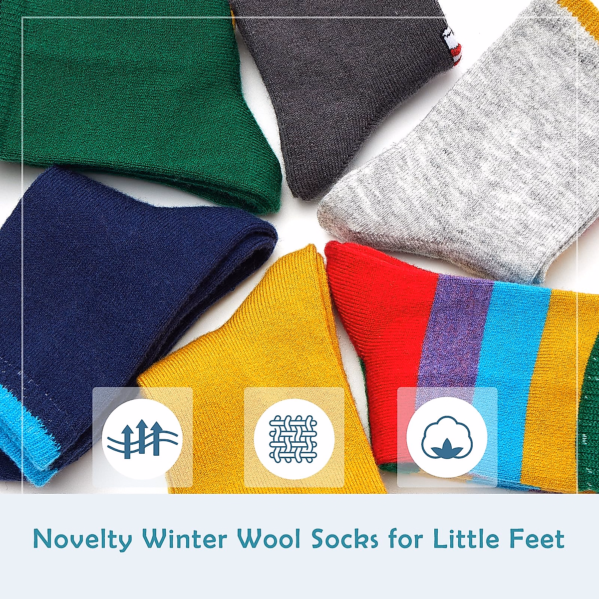 Moon Tree Boys Wool Socks Kids Warm Socks Winter Thermal Crew Socks 6 Pack 5-7 Years