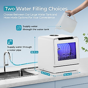EUHOMY Portable Dishwasher Countertop, 8 Programs Dishwasher with 5L Built-in Water Tank and Drain Hose, Countertop Dishwasher No Hookup with 8 Modes with Self Clean & Baby Care, Dish Washer for RVs