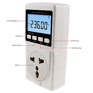 Watt Power Meter Plug-in Socket Power Meter, Home Electrical Usage Monitor Consumption, Kilowatt Wattage Voltage AMP Tester with Backlight Overload Protection