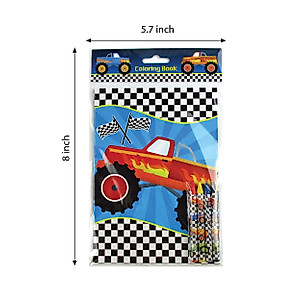 TINYMILLS Monster Truck Coloring Book Set with 12 Coloring Books and 48 Crayons Monster Truck Birthday Party Supplies Favor Bag Filler Carnival Prizes Rewards Classroom Party