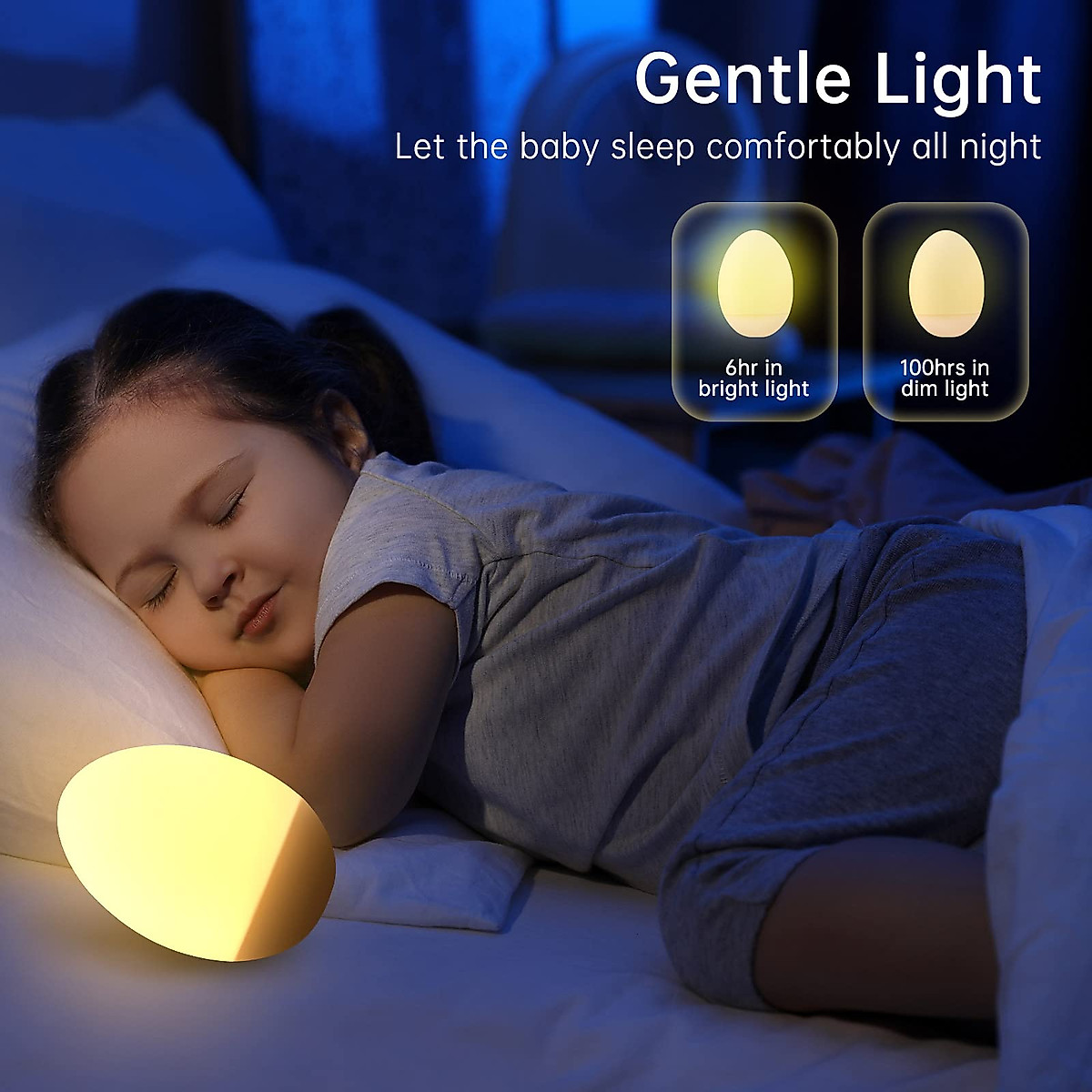 Ohey Night Lights for Kids Room, 7 Color Changing Tumbler Egg Baby Night Light with Top-Touch Control, Rechargeable & Dimmable ABS+Silicone Nursery Night Lights, Up to 100H