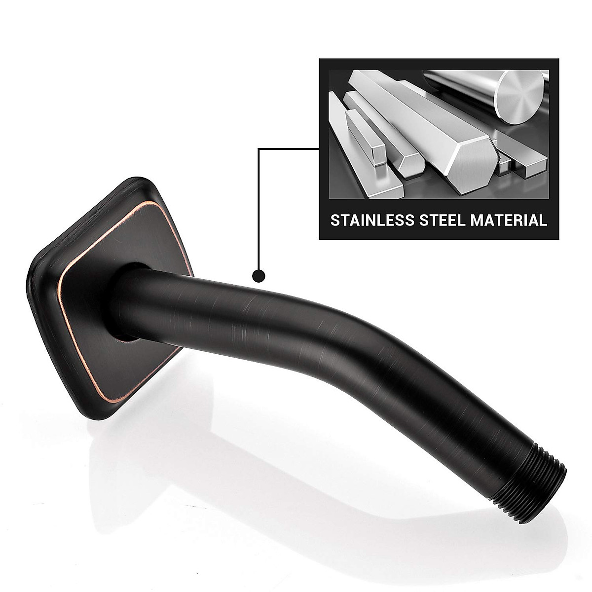 Angled Shower Arm with Flange, 6-Inch Stainless Steel Replacement Extension Tube for Top Shower Head, Wall Mounted, Oil Rubbed Bronze