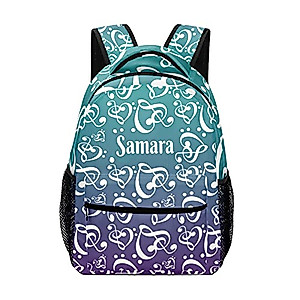 Eiis Purple Teal Clef Hearts Music Notes Personalized School Backpack for Teen Kid-Boy /Girl Primary Daypack Travel Bookbag