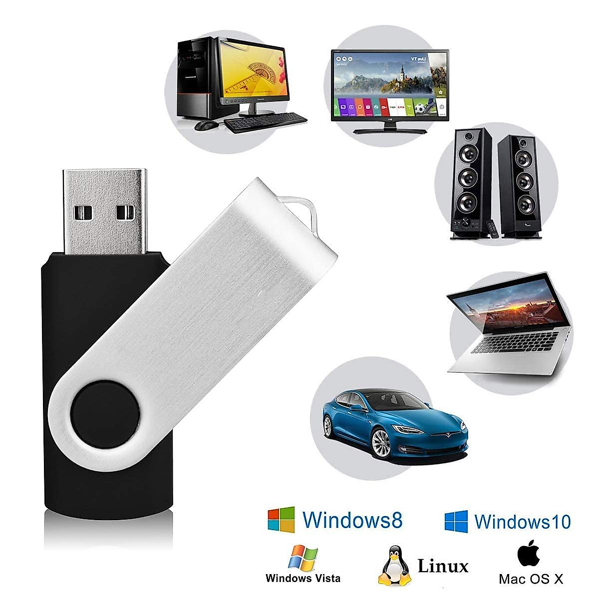 KEXIN 100 Pack 8 GB Flash Drive Bulk USB Flash Drive Thumb Drive Bundle USB Flash Drives Swivel Design Memory Stick USB 2.0 Black