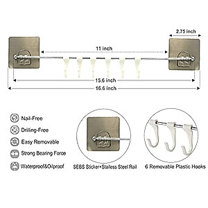MELOYOU Kitchen Rail Utensil Rack Organizer Wall Mount with 12 Sliding Hooks No Drilling Hanging Rack for Kitchen,Pot Pan,Towel Pack of 2