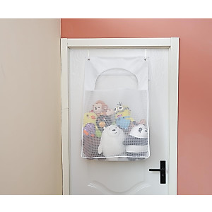 ALYER Hanging Mesh Laundry Hamper with Big Opening,Over The Door Toy Storage Bag with Bottom Zipper,Two Hanging Options Available(White)