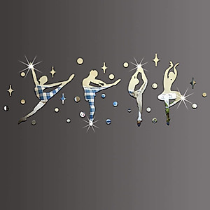 QISHENG Ballet Girl Mirror Dance Classroom Baby Girl's Room Bedroom Wall Stickers 39.4x14.2" (Silver)