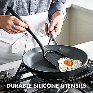 GreenPan 5 Piece Cooking Utensil Set, Flexible Nonstick Silicone, Stain-Free, Tongs, Turner, Spatula, Skimmer, and Slotted Spoon, Black