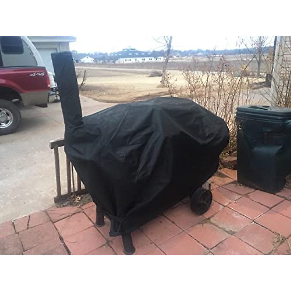 SunPatio Offset Smoker Cover, Heavy Duty Waterproof Barrel Charcoal Smoker Grill Cover, Barbecue Pit Cover, FadeStop and Durable, Compatible for Brinkmann Trailmaster, Char-Broil and More