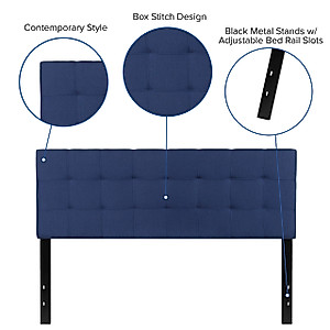 EMMA + OLIVER Quilted Tufted Upholstered Queen Size Headboard in Navy Fabric
