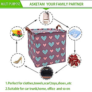 ASKETAM Square Canvas Collapsible Fabric Baby Toy Box Storage Bin Bedroom Decor Closet Kids Laundry Baskets Toy Organizer,Shelf Basket Nursery Storage,Gift Baskets(Love in Purple)