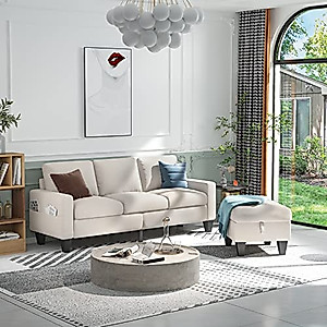 Sunrise Coast Sectional L-Shaped Sofa Modern Linen Fabric 3-Seat Couch with Convertible Storage Ottoman Beige Living Room Furniture Set for Apartment Loft Small Spaces