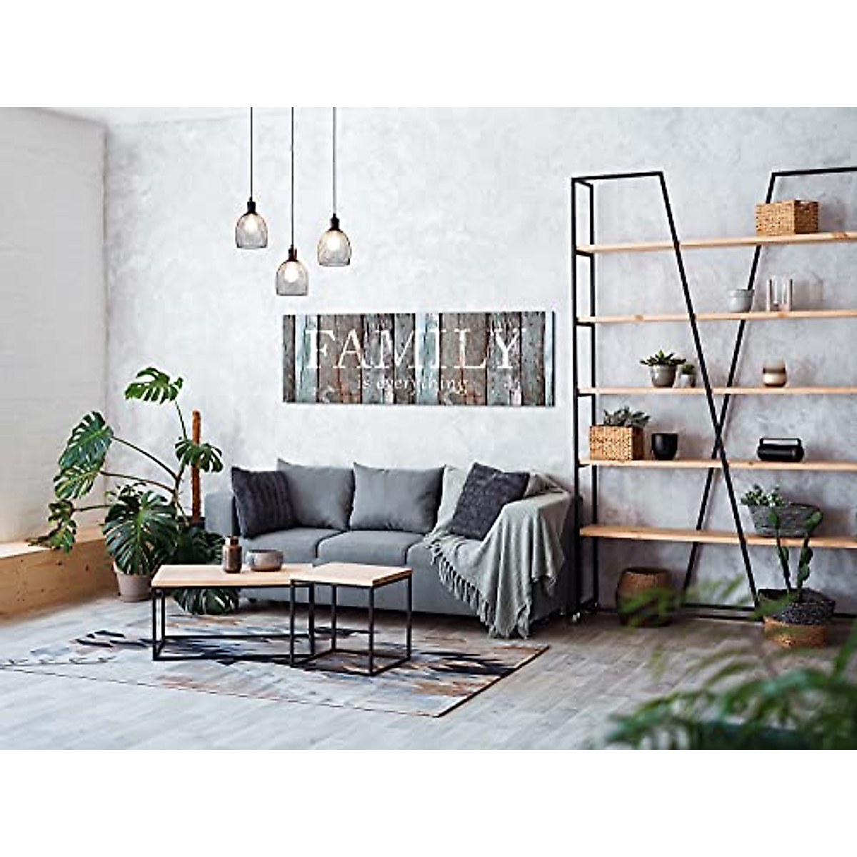 artgeist Canvas Wall Art Print Quotes Family 47x16 in - 1pcs Home Decor Framed Stretched Picture Photo Painting Artwork Image - Family House Faux Wood m-A-0956-b-a