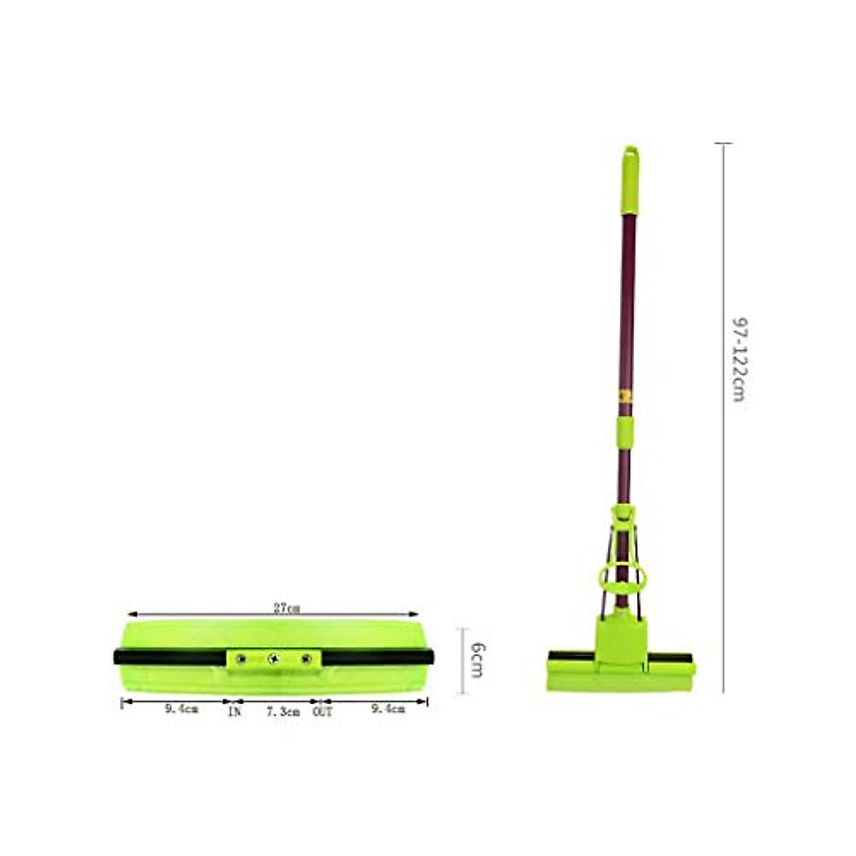 Kitchen Home PVA Sponge Mop, Super Absorbent Quadruple Roller PVA Foam Sponge Mop All Purpose Floor Cleaner, Green