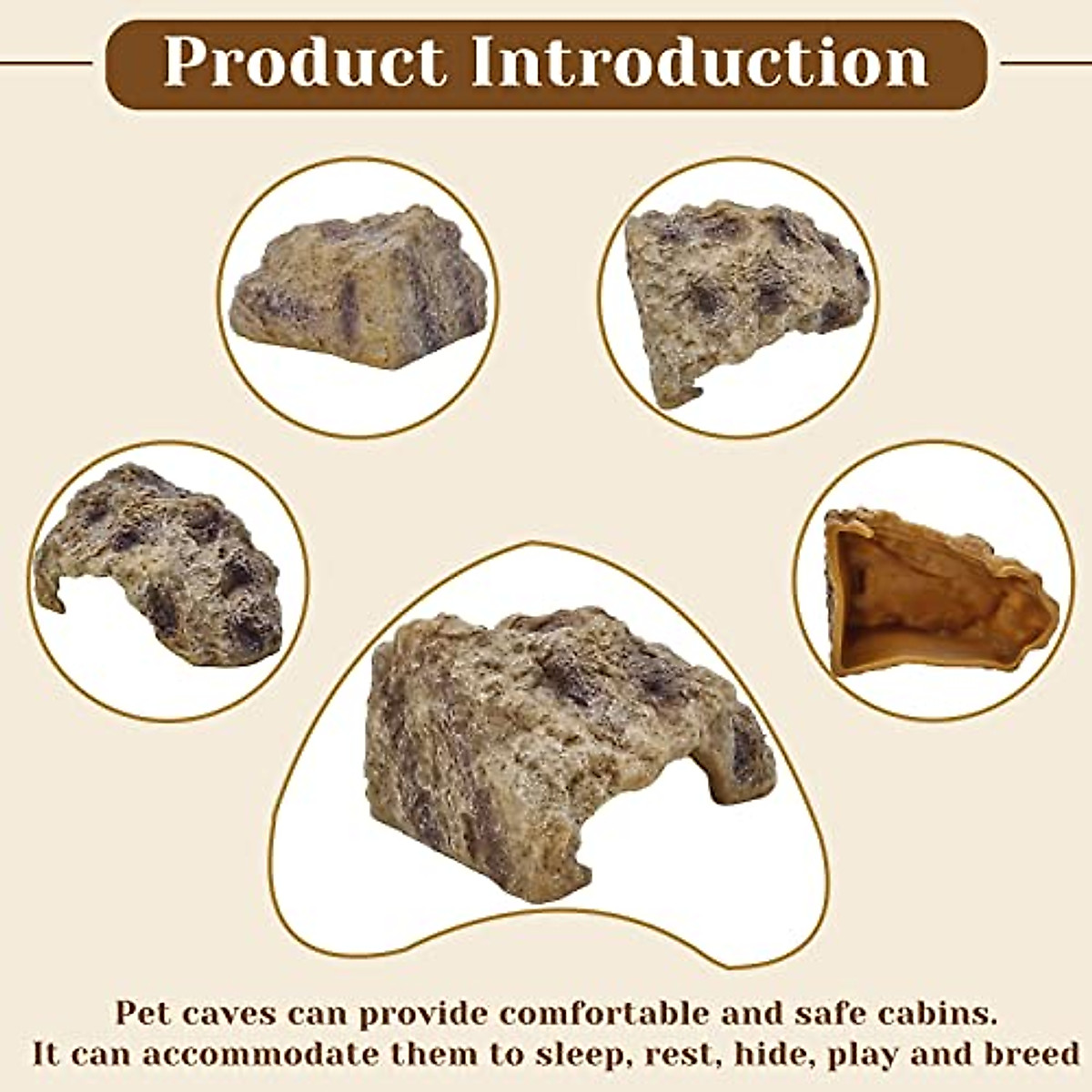 Hamiledyi Reptile Resin Hide Cave Lizard Simulated Rock Hides Bearded Dragon Habitat Hideout Decor for Snake Gecko Turtle Hermit Crab Chameleon Shelter Decoration (M)