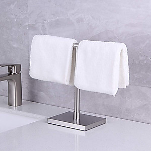 kimzcn Modern Hand Towel Stand for Bathroom, Kitchen or Vanity, Free Standing Countertop Rack with Balanced Base, Perfect Hand Towel Holder Brushed Finish