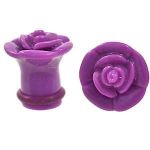 Pair of Single Flared Purple Rosebud Plugs Acrylic Ear Gauges - 6G (4mm)
